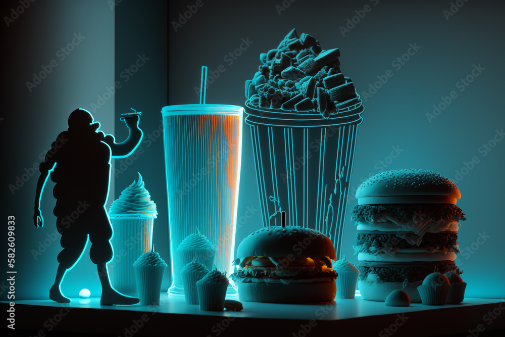 fast food problem of being overweight. Improper diet, junk food ...