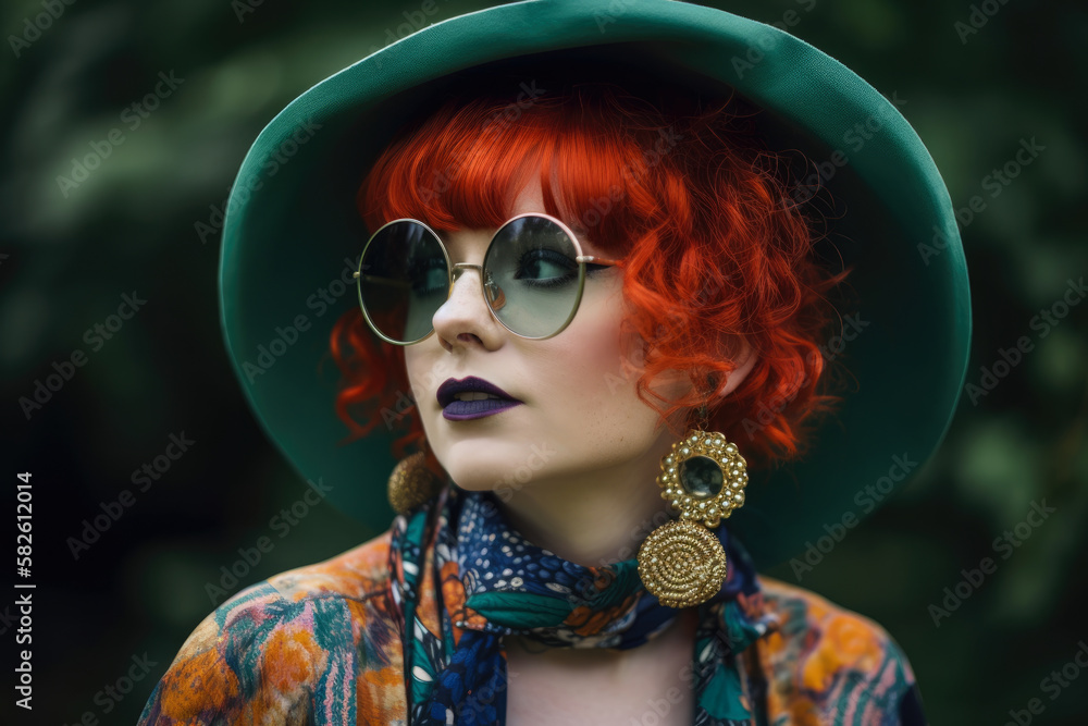Quirky and eccentric portrait of a woman with unique style, wearing ...