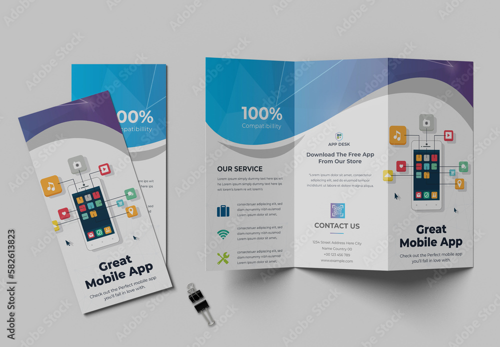 Mobile Apps Trifold Brochure Design Stock Template | Adobe Stock