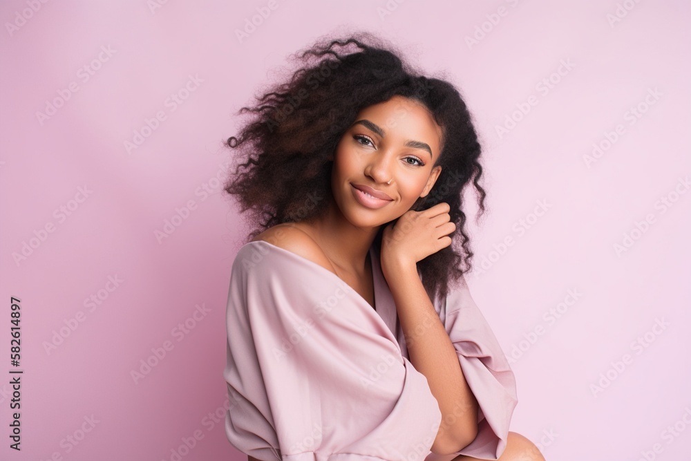 portrait of a black teenager girl influencer isolated on pastel ...