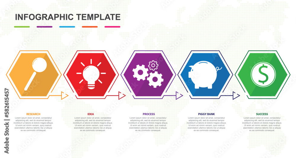 Colorful infographic template with five titles, Diagram with steps ...