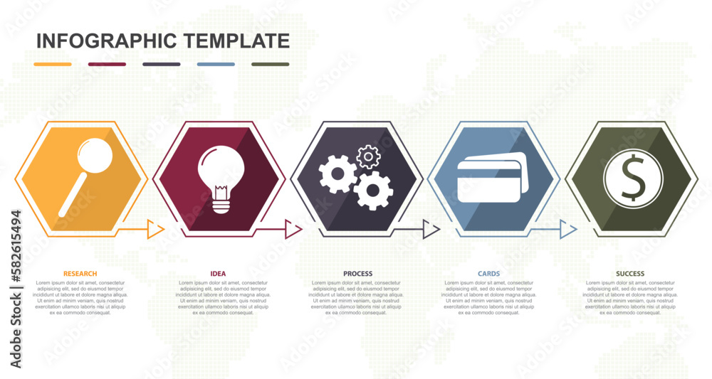 Colorful infographic template with Five titles, Diagram with steps ...