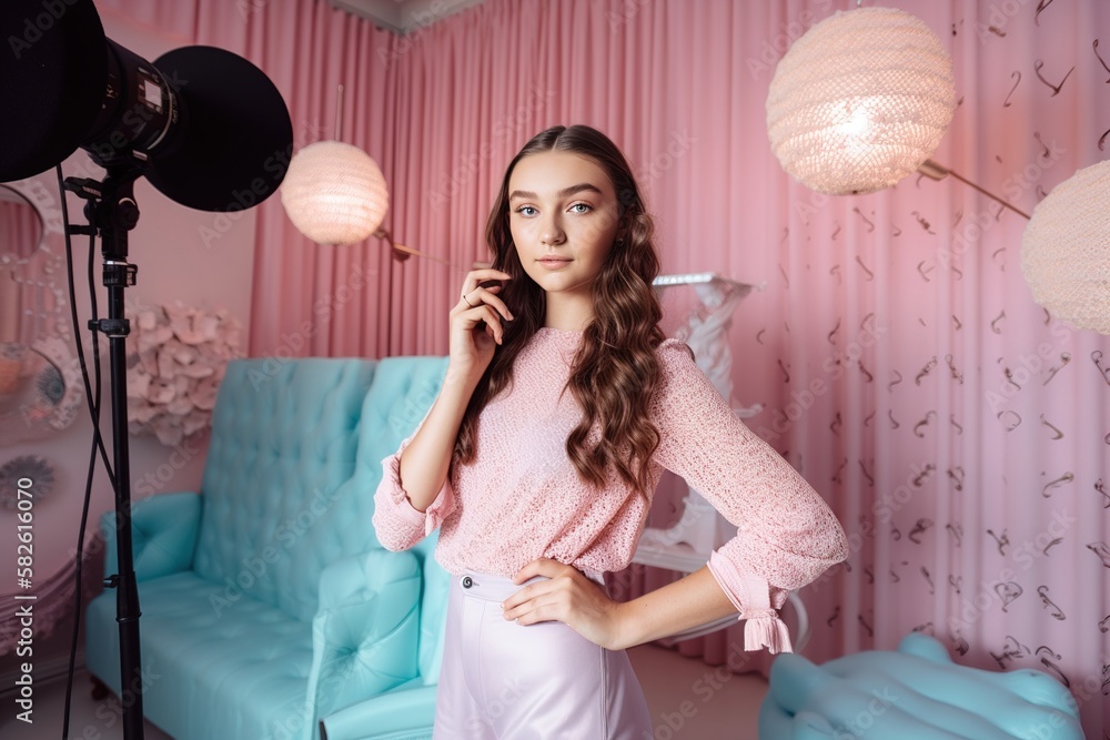 teenager brown air american girl influencer posing like a star in her ...