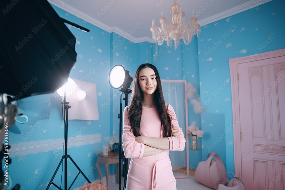 teenager brown air american girl influencer posing like a star in her ...