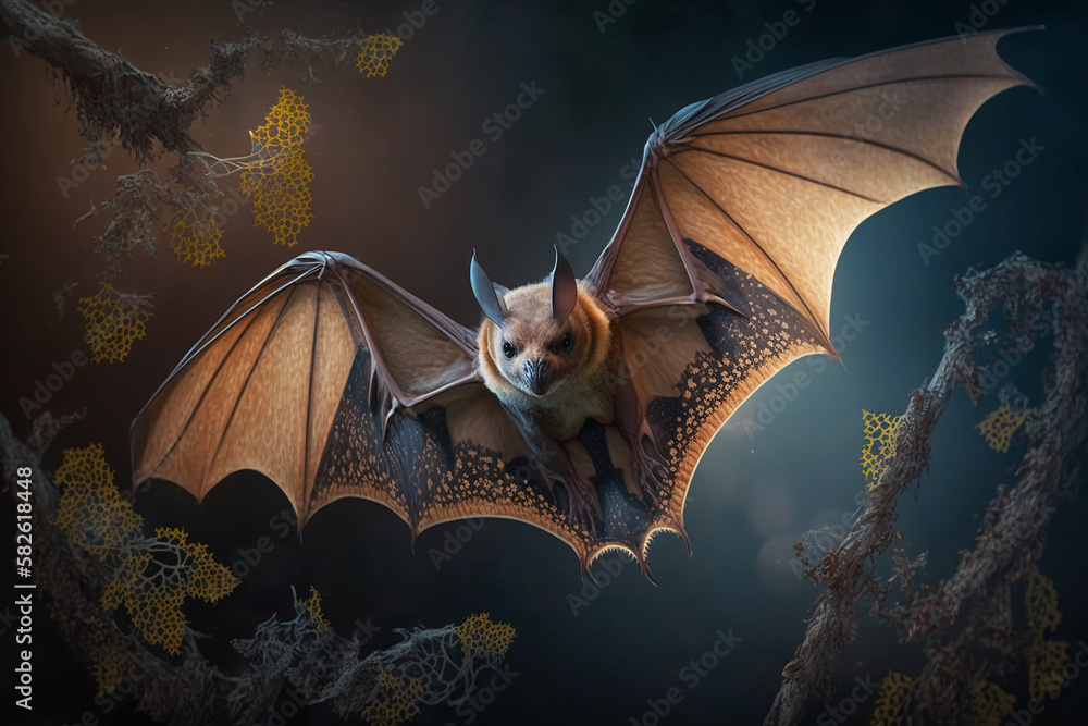 halloween scene with bats flying enjoy nature, black sky, night hunt ...