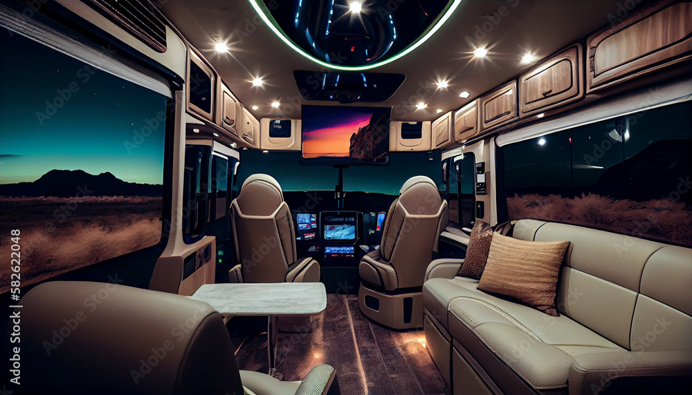 Vehicle recreational interior in wooden view of motorhome modern camper ...