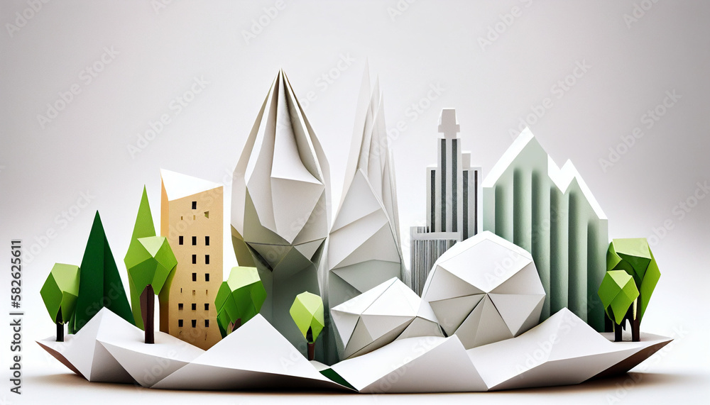 Eco system. sustainable in origami paper style, clean energy reduce ...