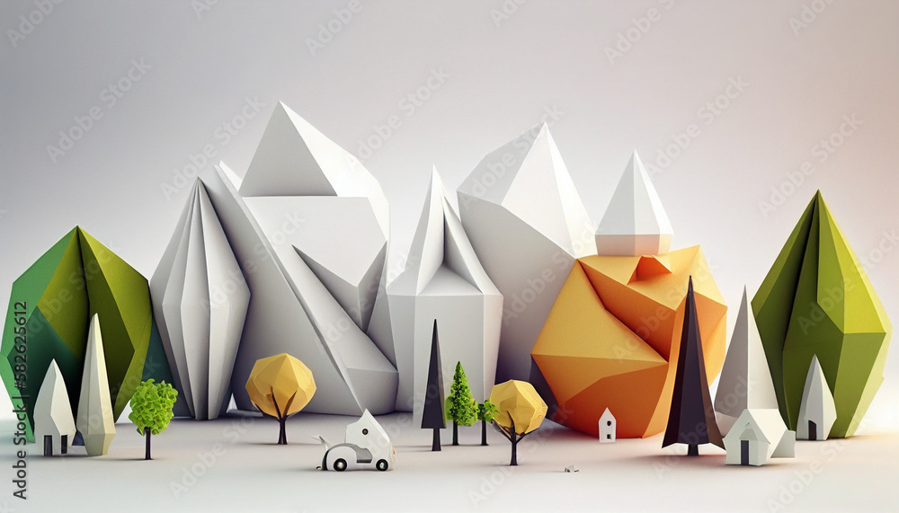 Eco system. sustainable in origami paper style, clean energy reduce ...