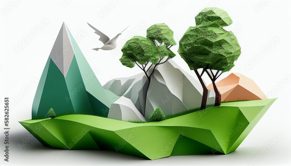Eco system. sustainable in origami paper style, clean energy reduce ...