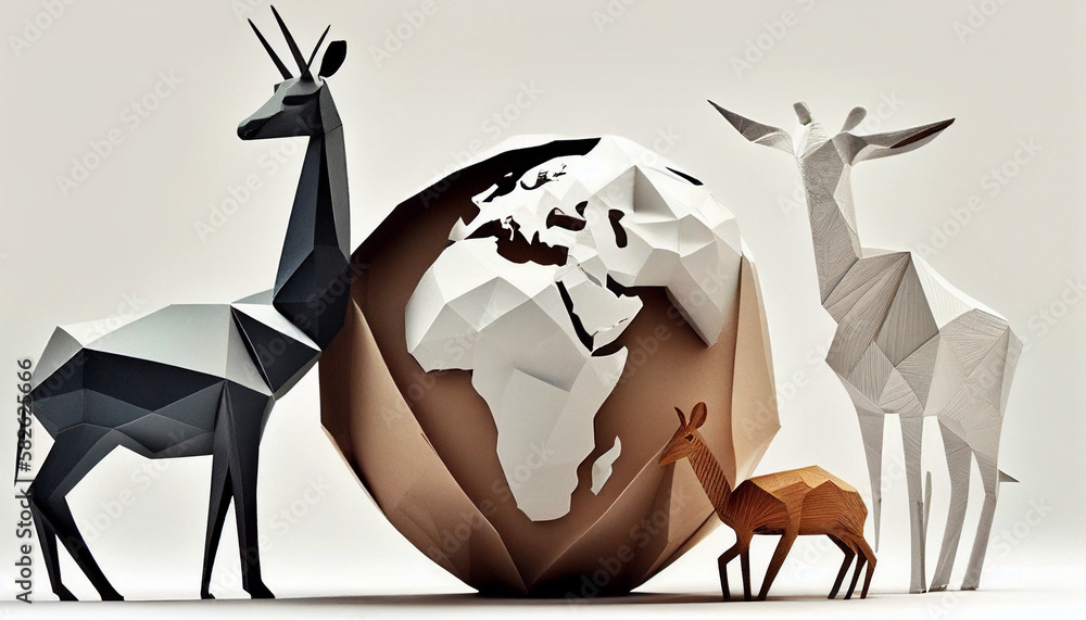 Eco system. sustainable in origami paper style, clean energy reduce ...