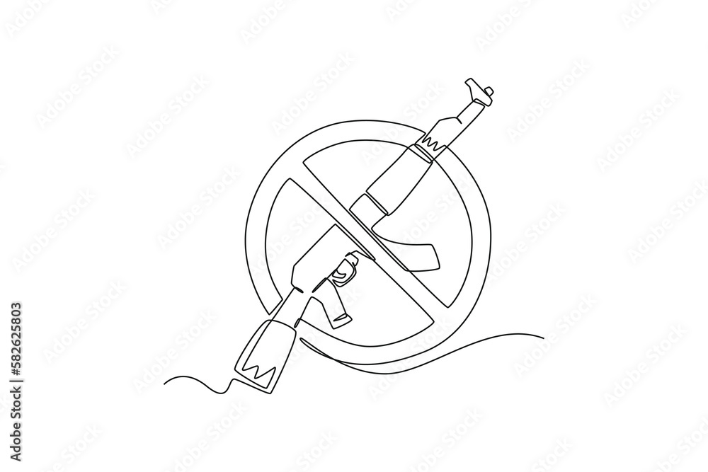 Single one-line drawing sign prohibiting the use of a gun. Anti ...