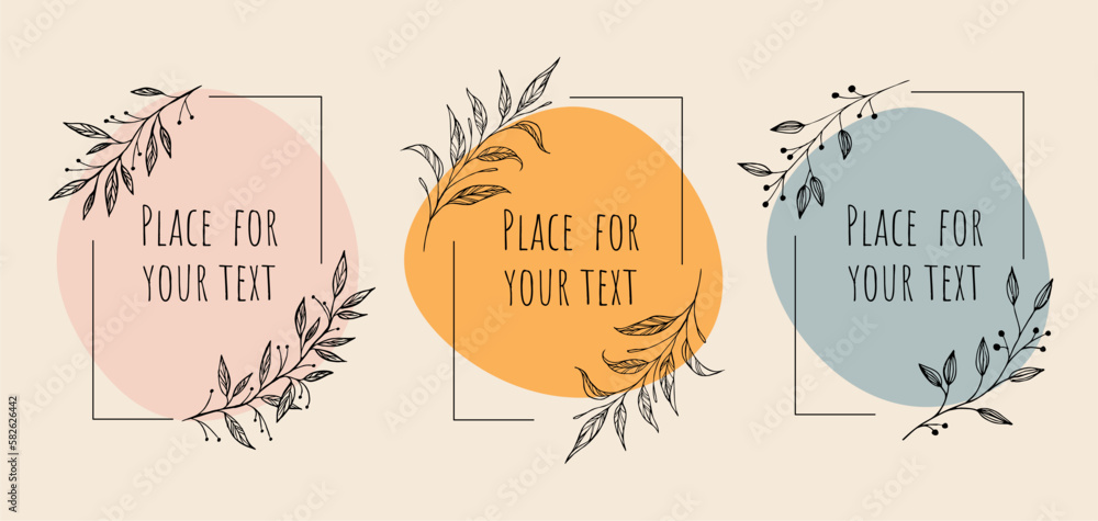 Vector logo design templates in simple minimal style - floral frame ...