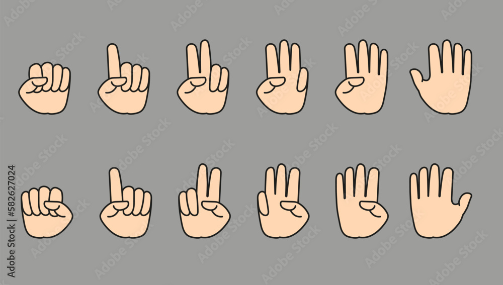 set of hand gestures icons, vector illustration of hand count finger one to ten with left hand ...