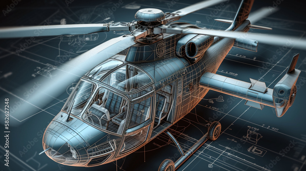 helicopter design drawing, helicopter airplane sketch, hand-drawn ...
