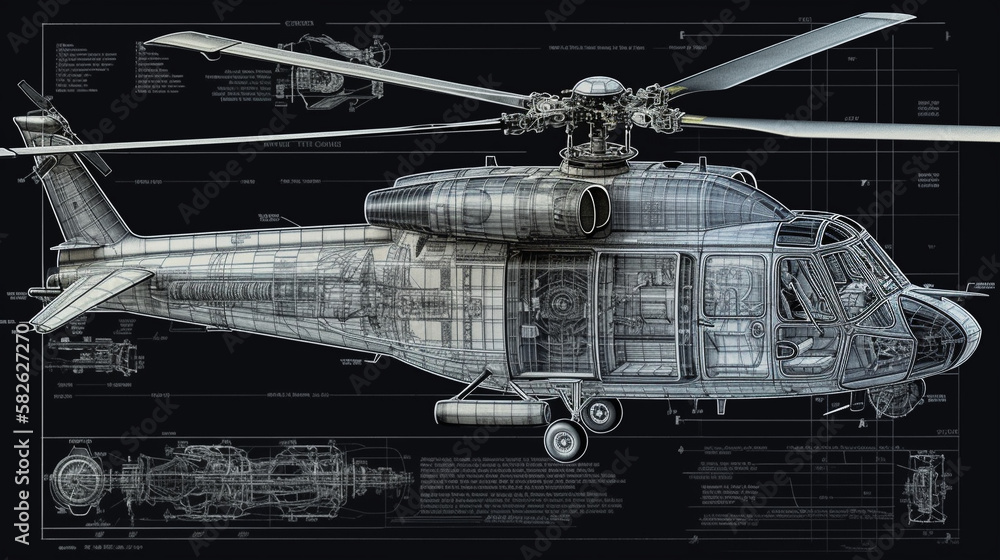 helicopter design drawing, helicopter airplane sketch, hand-drawn ...