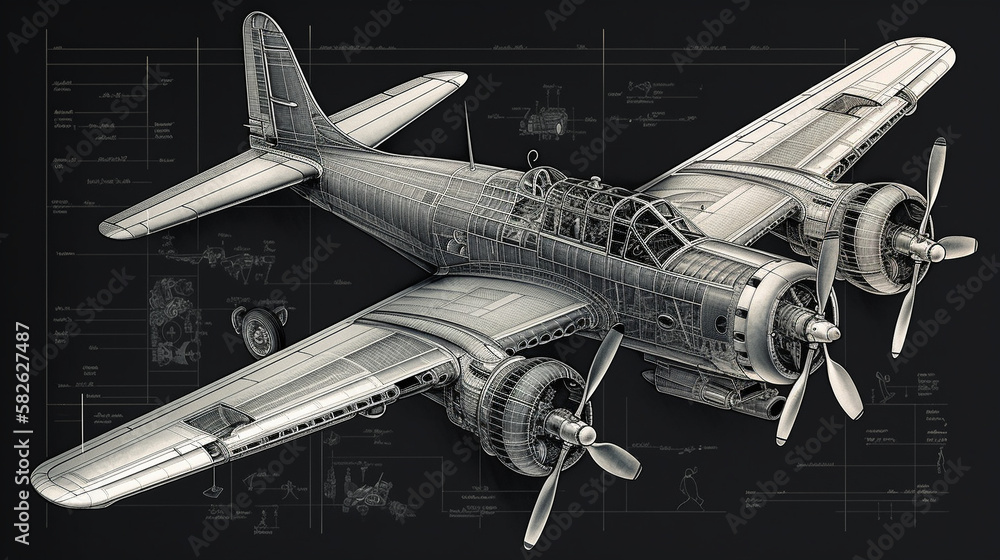 biplane airplane design drawing, biplane airplane sketch, hand-drawn ...