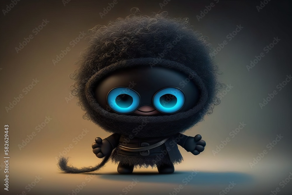 Super Happy Smile of a Fluffy Cute Pixar Style Ninja in Mysterious ...
