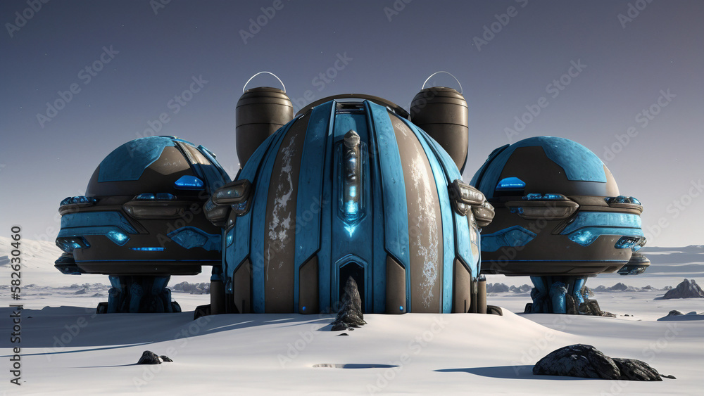 SCI-FI Outpost on an icy planet (Generative AI illustration) Stock ...