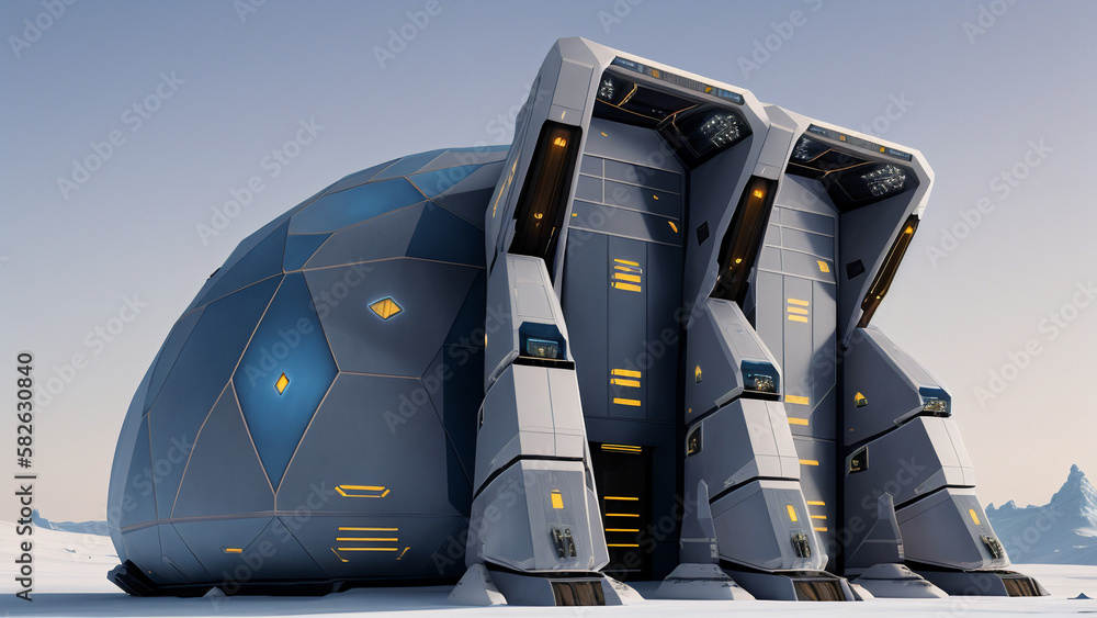 SCI-FI Outpost on an icy planet (Generative AI illustration) Stock ...