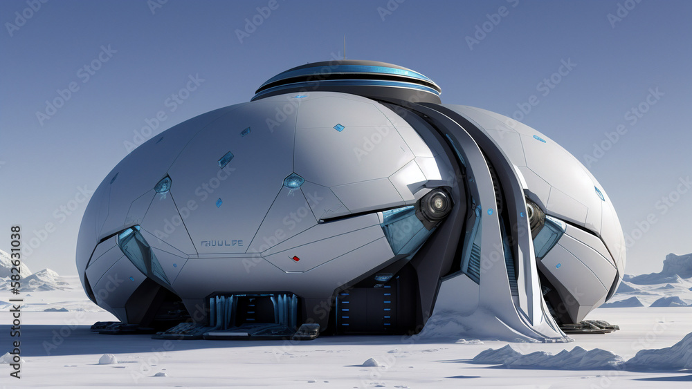 SCI-FI Outpost on an icy planet (Generative AI illustration) Stock ...