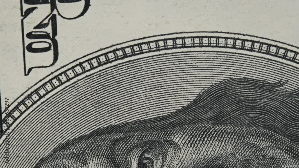 One hundred dollar banknote rotate in extreme macro. Rotating 100 us ...
