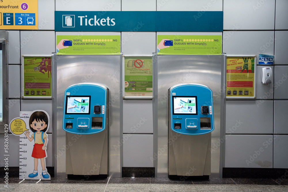 SINGAPORE - APR 19, 2022: Automatic ticket vending machine of Singapore ...