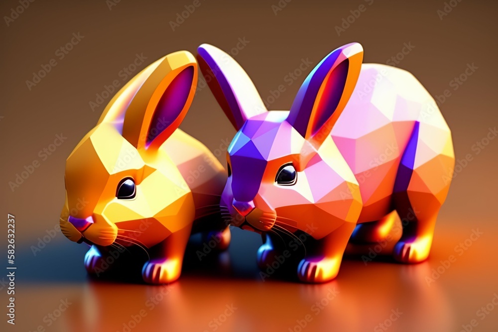 Gold, silver and copper low polly rabbit. Paper animals ilustración de ...