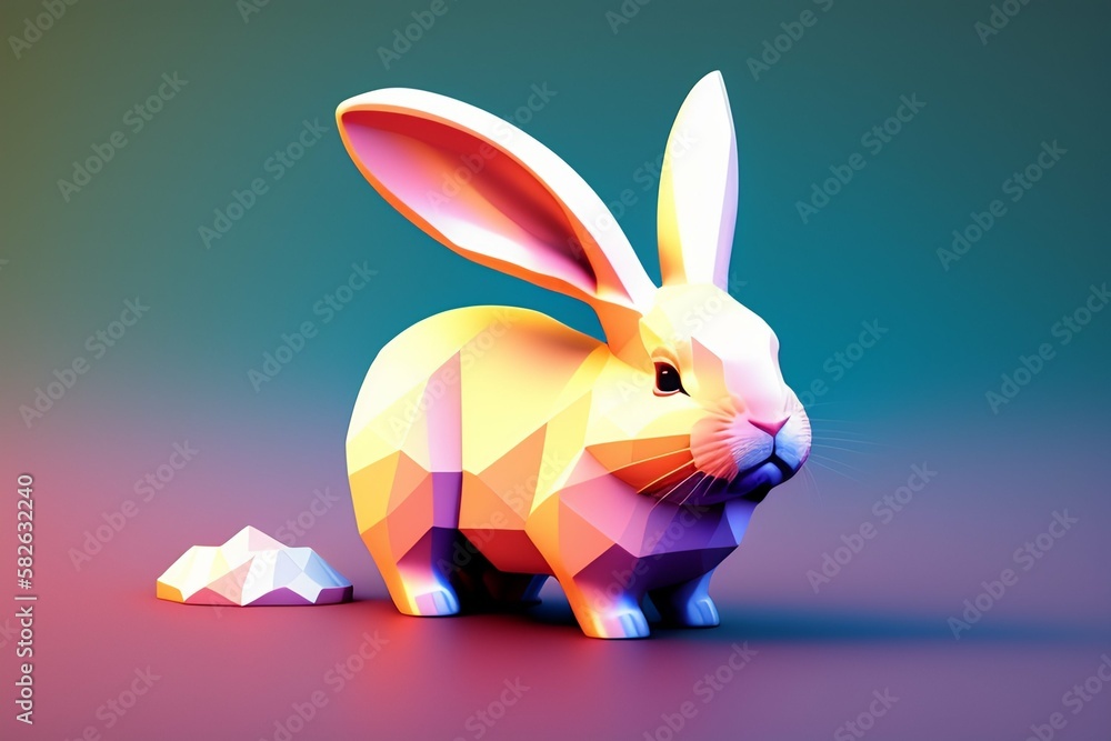 Gold, silver and copper low polly rabbit. Paper animals Stock ...