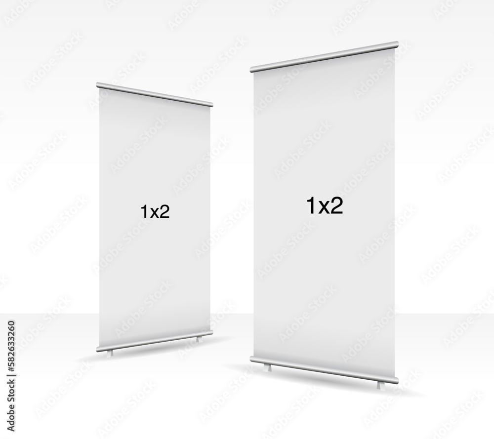 Set of 2 empty standee or rollup banner display mockup on isolated ...