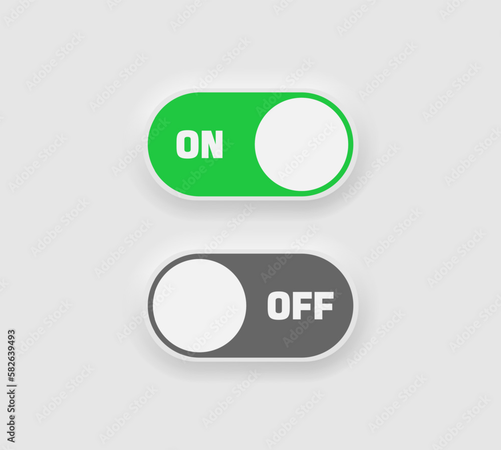 On and off switch button set in neumorphism style. Icons for business ...
