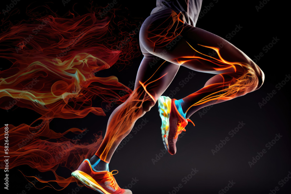 Sport Runner , Side view of sporty energetic serious healthy dynamic ...