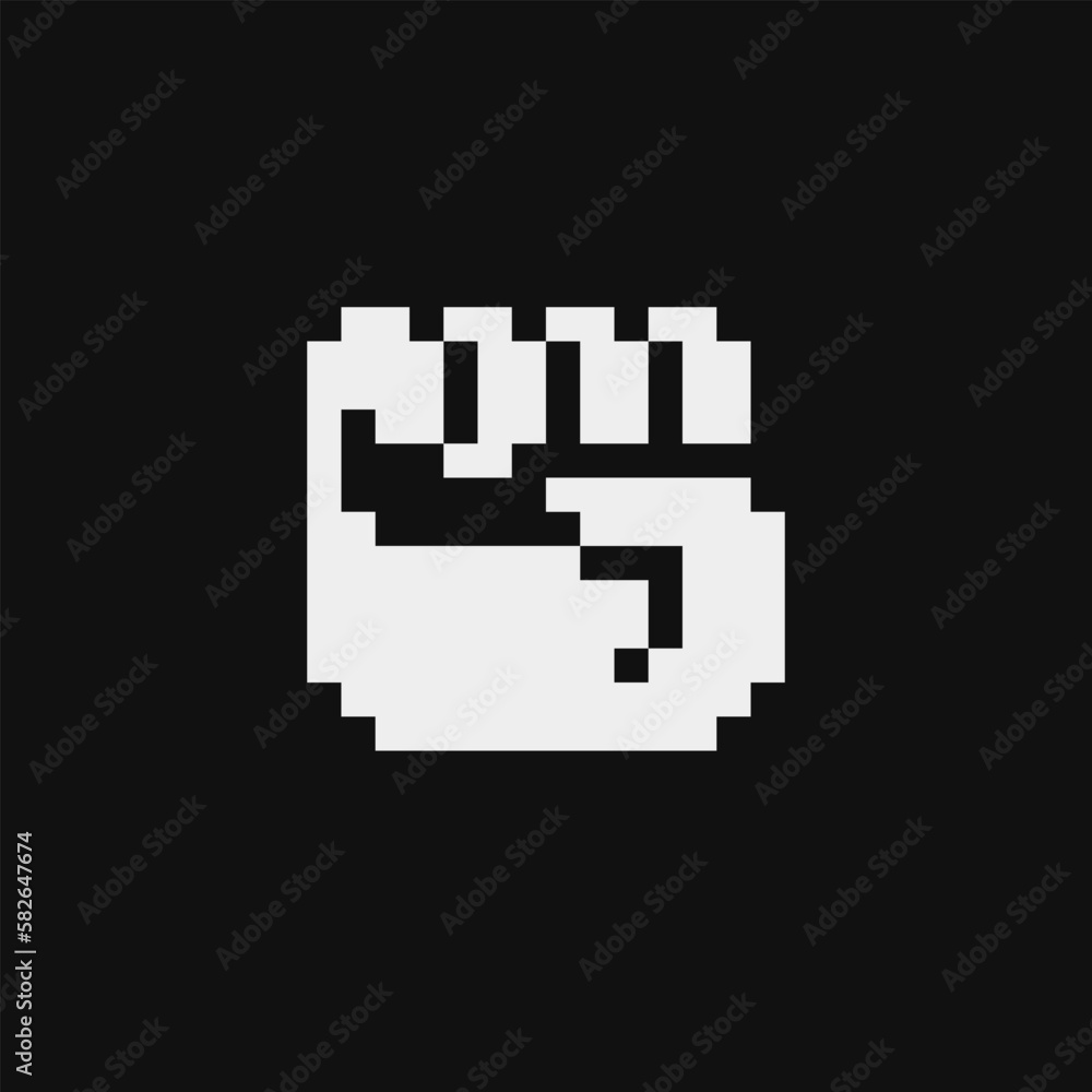 Raised fist. Pixel art icon. Flat style. Symbol of victory, strength ...
