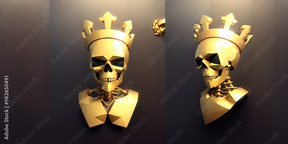 Photo of a gold skull with a crown on its head, a symbol of wealth and ...
