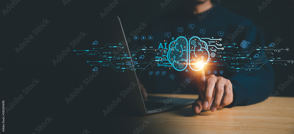 Chatbot chat AI concept, artificial intelligence Businessman using AI smart robot technology ...