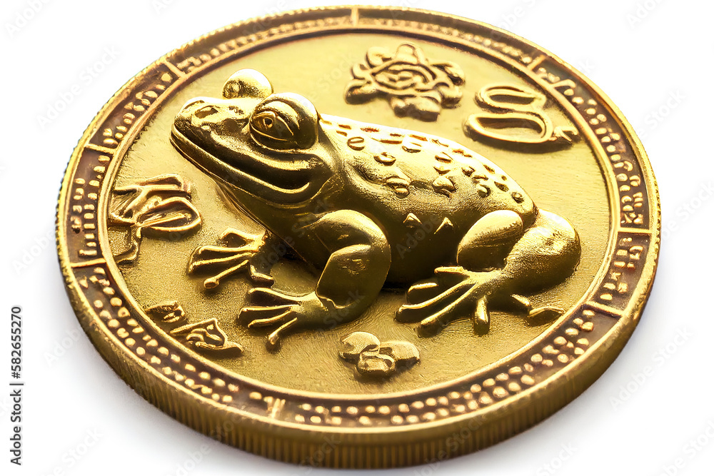 Chinese money symbol. Frog on a gold coin. Generative AI, Generative ...