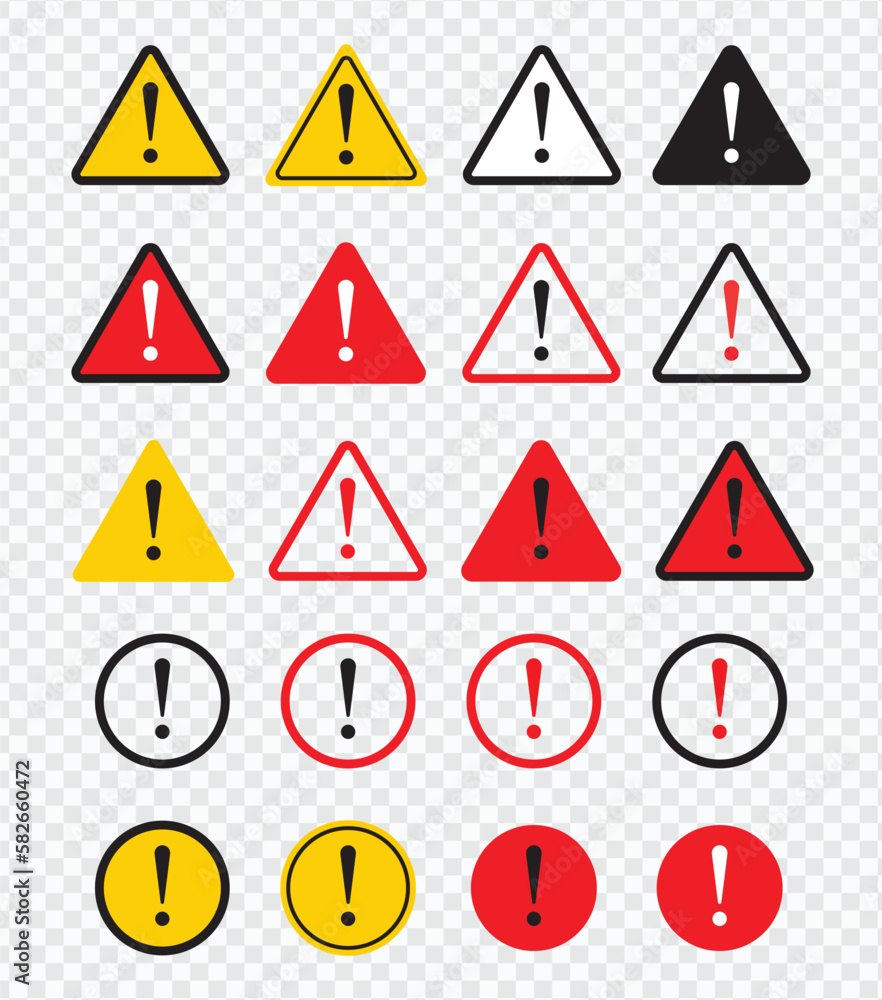 Set warning sign, alert icon. Danger warning attention sign. Vector ... Set warning sign, alert icon. Danger warning attention sign. Vector ...