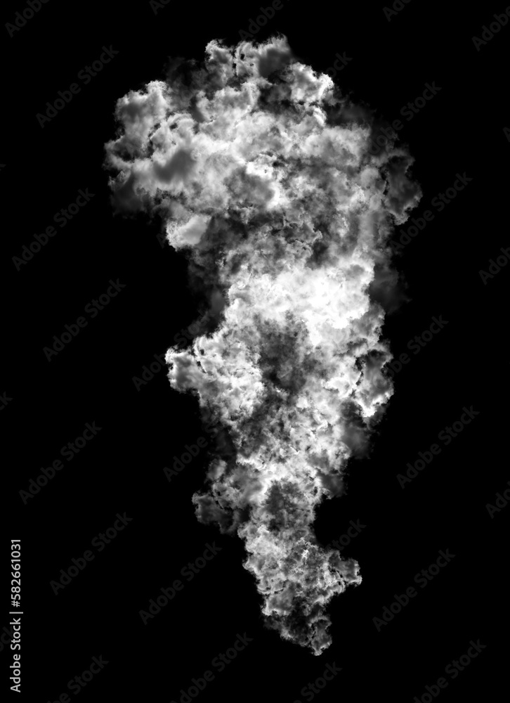 Abstract white puffs of smoke swirl overlay on black background ...