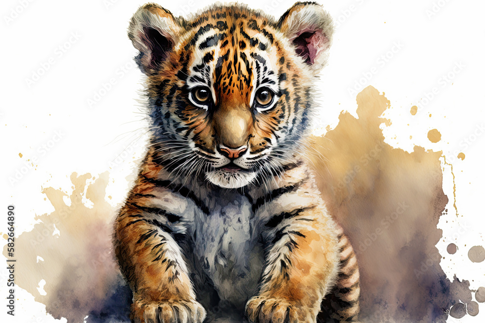 Watercolor painting of a cute baby tiger. Baby tiger. generative ai. Aquarelle illustration ...