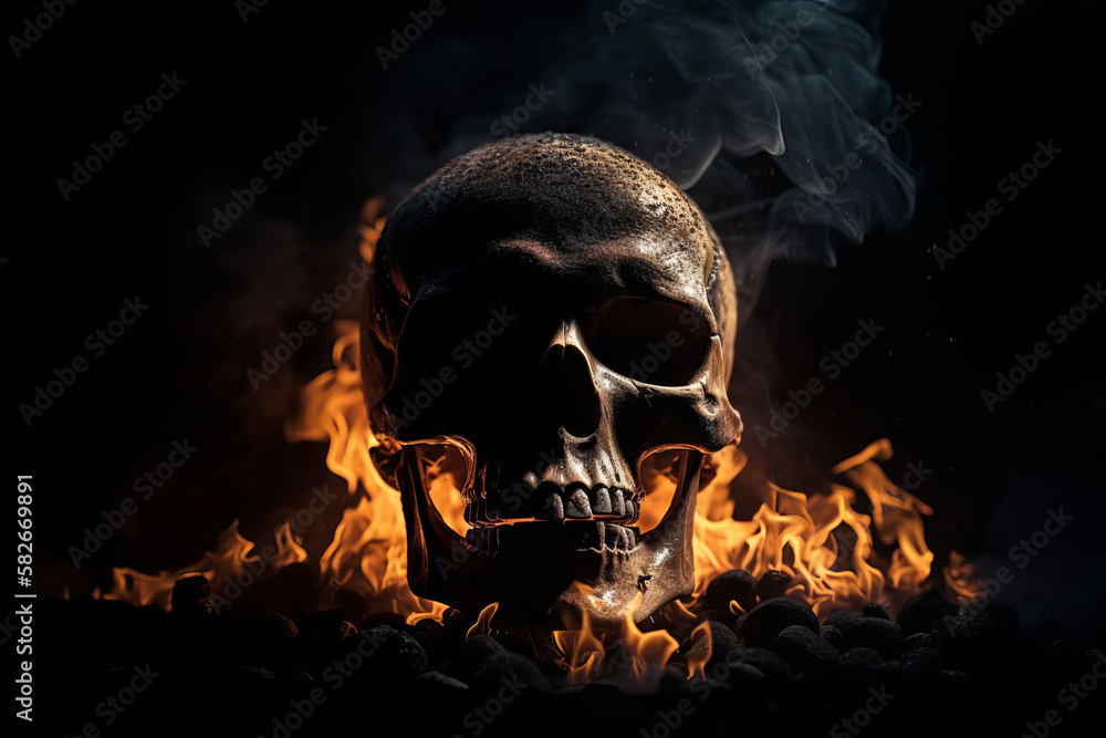 skull on fire isolated in black background created with a generative ai ...