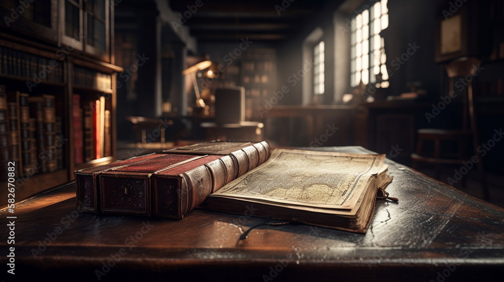 Very old book on the table. The study of sciences by old books, the old ...