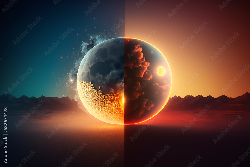 Image of sun and moon, day and night, light and darkness, dark and ...