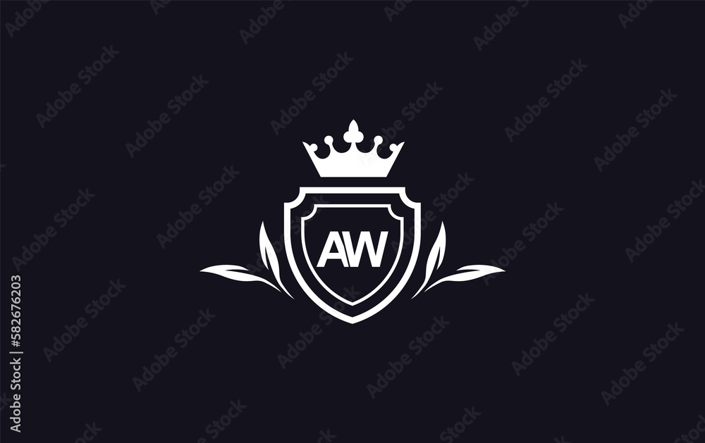 Shield with crown icon and Royal luxury crown monogram symbol. King with laurel wreath queen and ...