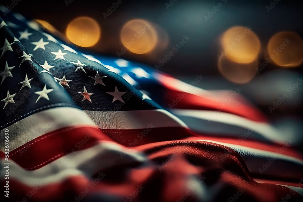 Waving the American flag United States of America in close-up. National ...