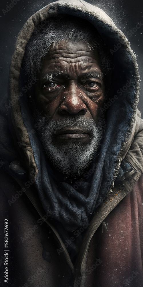 Portrait of very poor African American person. Extreme poverty concept ...