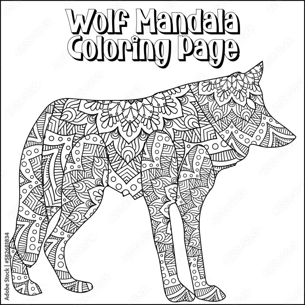 Wolf Mandala Coloring Page For Kids Stock Vector | Adobe Stock