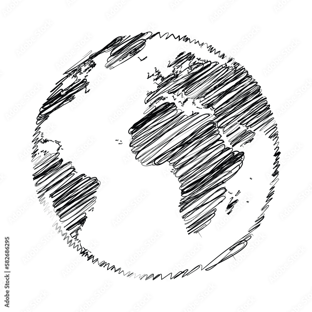 earth Hand-drawn scribble line art on white background vector ...