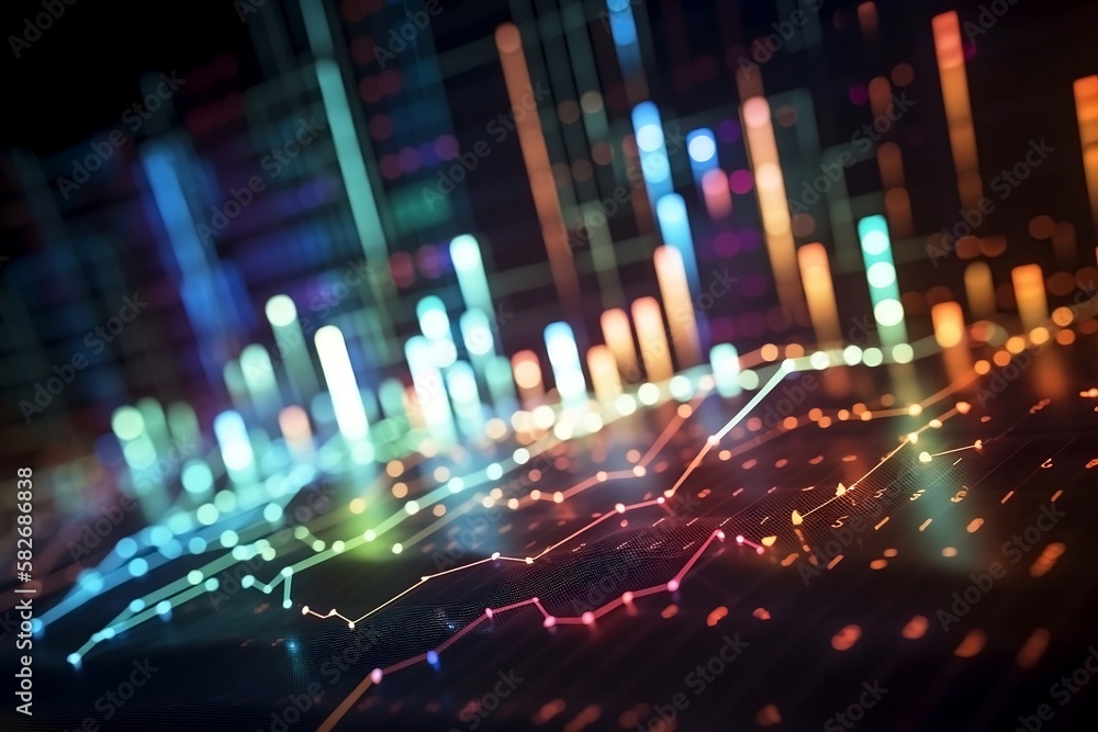 Abstract Digital Finance Chart and Graph with Light Glow and Blur ...