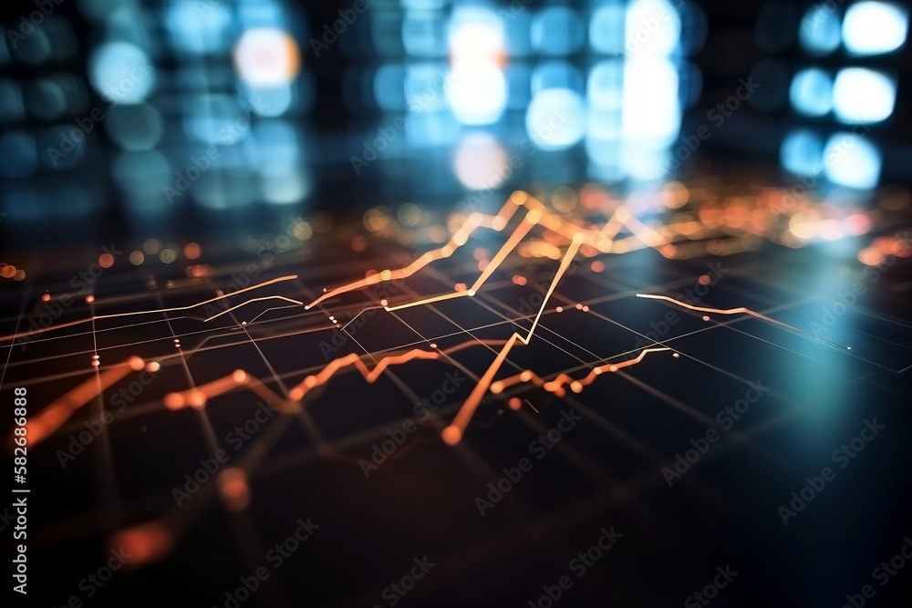 Abstract Digital Finance Chart and Graph with Light Glow and Blur ...