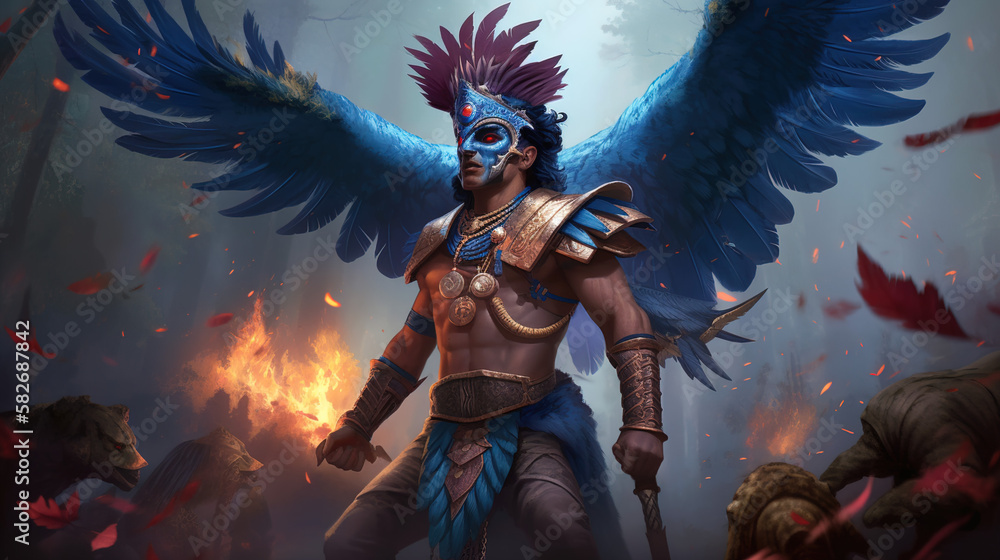 Aztec God Huitzilopochtli - Sun and war god Stock Illustration | Adobe ...