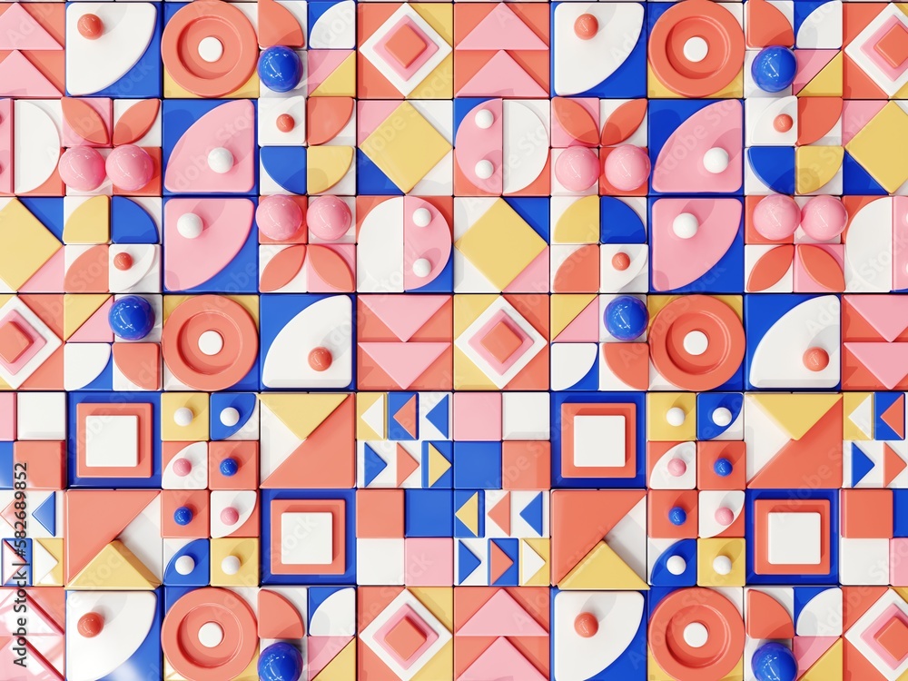 3D render of an abstract pattern in the 70s restro style, Bauhaus ...